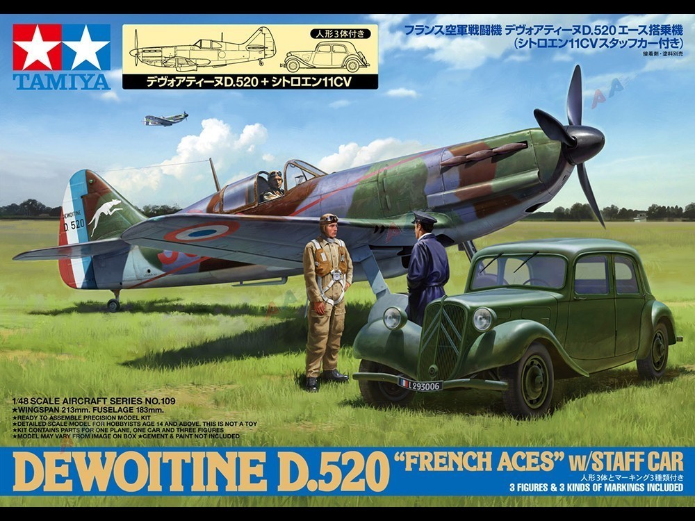 Tamiya 61109 1/48 Dewoitine D520 French Aces + Staff Car